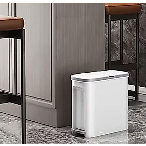 Feisco Small Trash Can with Lid,4 Gallon Trash Can with Foot Pedal and Press Type Lid,Small Bathroom Trash Can Wastebasket Garbage Container Bin for Bathroom Bedroom Kitchen Office (1, White)