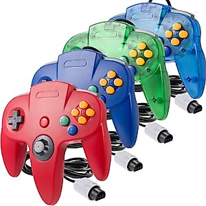 4 Pack Classic 64 Controller, suily Game pad Joystick for 64 - Plug & Play (Non PC USB Version) (Red/Blue/Clear Green/Clear Blue)