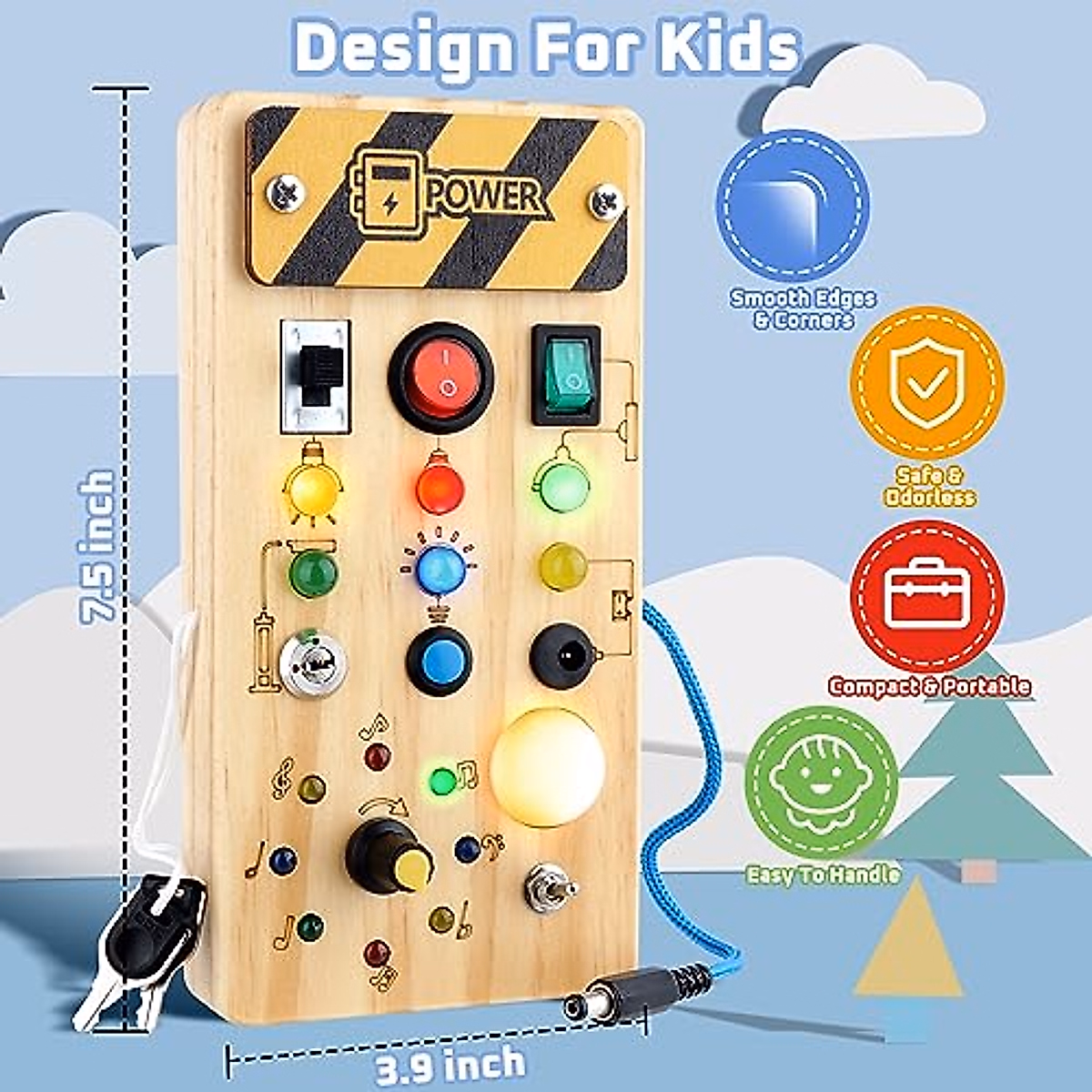 Sumsoltic Busy Board with LED Light,Montessori Toys for 1 2 3 Year Old,Baby Sensory Toy,Preschool Learning Activities,Toddler Toys,Christmas&Birthday Gift for Toddler Boy&Girl