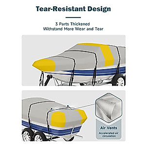 Umbrauto 600D Boat Cover with Motor Cover 12-14ft Heavy Duty Marine Grade Waterproof Trailerable Boat Covers, UV Resistant Bass Boat Covers Fits V-Hull, Tri-Hull, Fishing Boat, Runabout, Bass Boat