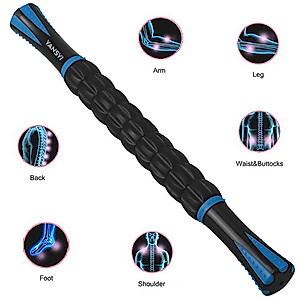 Yansyi Muscle Roller Stick for Athletes - Body Massage Stick - Release Myofascial Trigger Points Reduce Muscle Soreness Tightness Leg Cramps & Back Pain for Physical Therapy & Recovery (Blue 1)