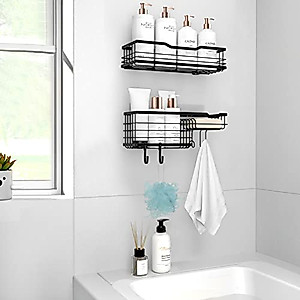 HBlife Shower Caddy 2 Pack Bathroom Shower Organizer, Adhesive Shower Caddy with 4 Hooks and Soap Dish, No Drilling Stainless Steel Shower Shelves for Inside Shower, Shampoo Holder for Shower Wall