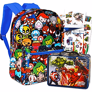 Marvel Avengers Backpack Set - 6 Piece Marvel Superhero School Backpack Bag Set with Snack Box, Pen, Bookmark, Stickers and More (Marvel School Supplies)