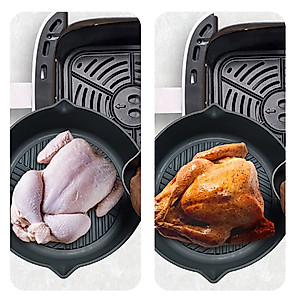 AIR FRYER SILICONE POTS. set of 2 and SILICONE MITTENS included EASY to clean reuseble BPA FREE one square pot and one round pot (GREY)