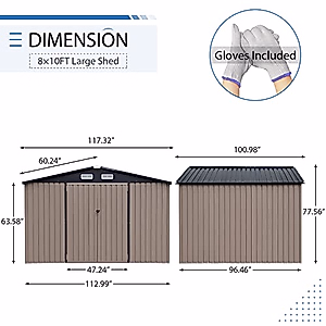 Verano Garden 8’x10’ Outdoor Storage Shed, Large Galvanized Steel Metal Garden Shed, Double Door W/Lock, Outdoor Storage House for Backyard, Patio, Lawn