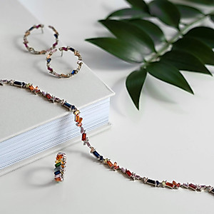 KIERA NEW YORK Platinum Clad Sterling Silver 5.28 cttw Multicolor Rainbow Baguette Cut Cubic Zirconia Eternity Ring Size 6