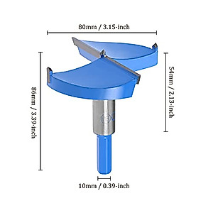 Kozelo Forstner Drill Bit - [80mm] Tungsten Carbide Auger Opener for Wood Furniture Hinge Woodworking Use, Hex Shank, Dark Blue