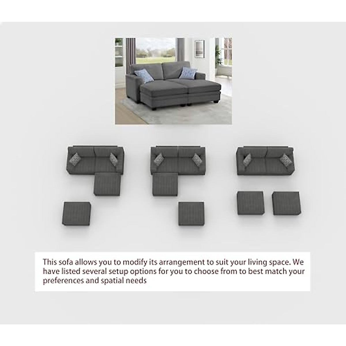 Legend Vansen 4PCS Corduroy Lounges Loveseat Couch Chaises Longues, Dark Grey