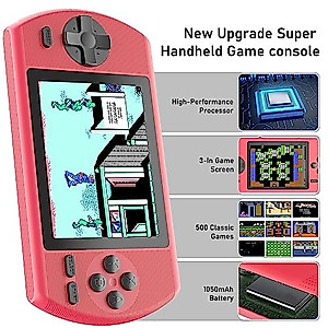 Retro Handheld Game Console, Melusen Video Game Console with 500 Classical FC Games 3.5-Inch Color Screen 800mAh Rechargeable Battery Gameboy Support for Connecting TV and Two Players (500 Games-Red)