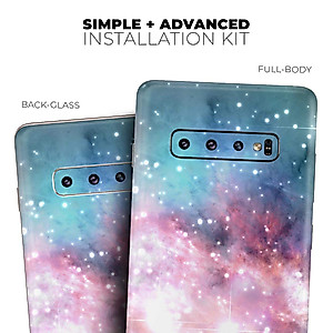 DesignSkinz Colorful Neon Space Nebula Protective Vinyl Decal Wrap Skin Cover Compatible with The Samsung Galaxy S20 (Screen Trim & Back Glass Skin)