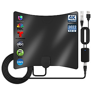 TV Antenna, 2023 Newest HDTV Indoor Digital TV Antenna 450 Miles Range with Amplifier Signal Booster 4K HD Free Local Channels Support All Television - 15ft High Performance Coax Cable (Black)