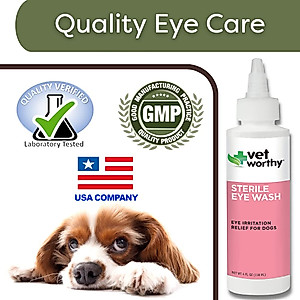 Vet Worthy Eye Wash for Dogs - Gentle Eye Cleansing Solution for Dogs to Prevent Tear Stain and Eye Irritation - Dog Eye Cleaner for Tear Stain, Dirt, and Eye Discharge - 4oz