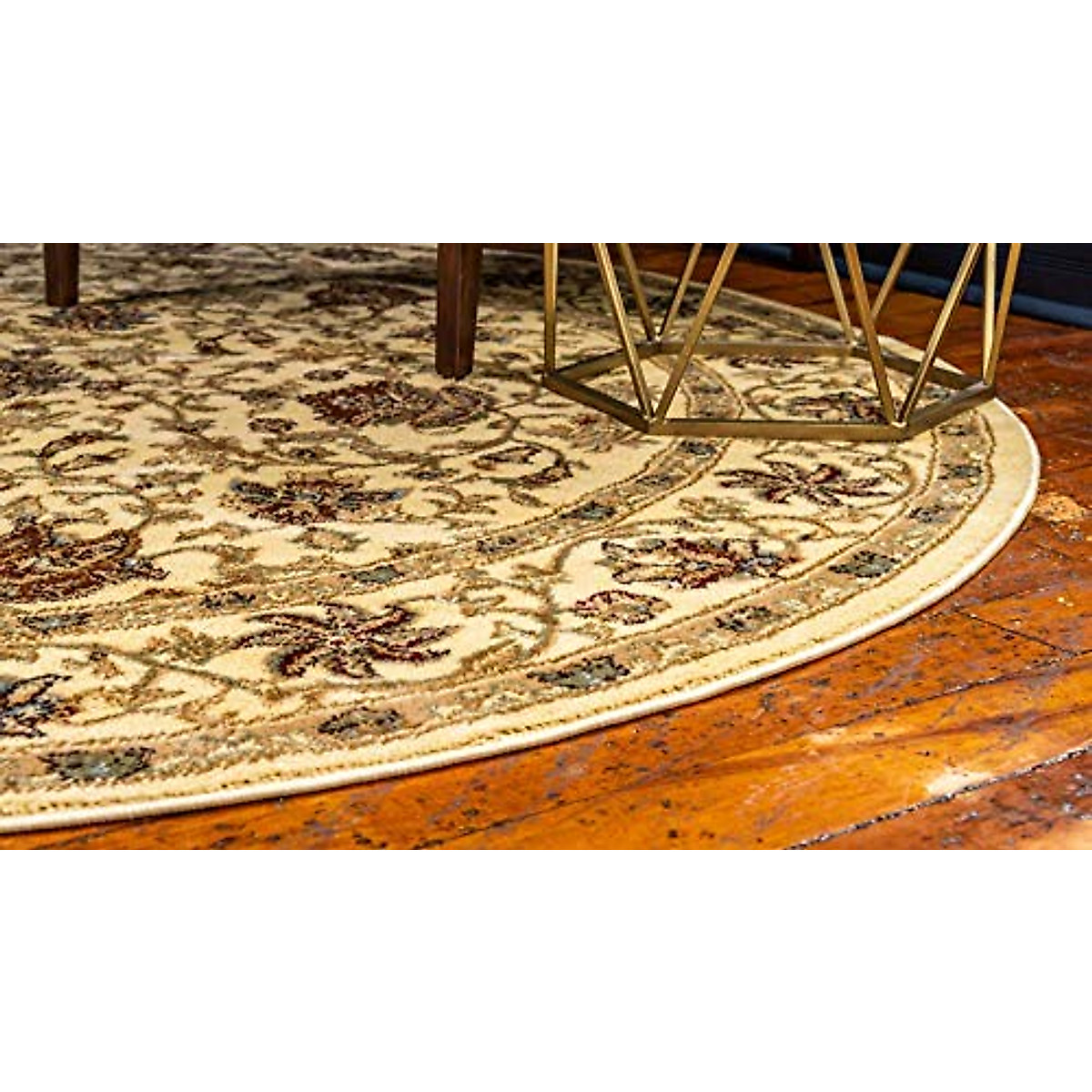 Unique Loom Voyage Collection Traditional Oriental Classic Intricate Design Area Rug, Round 6' 1" x 6' 1", Ivory/Tan