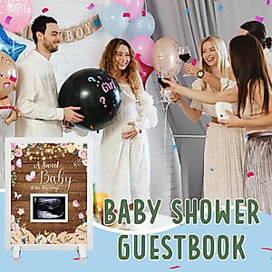 Kosiz Rustic Wood Floral Baby Shower Guest Book Alternatives Butterfly Pink Flower Guest Book Frame with Wooden Hearts for 60 Guests Baby Shower Sign Pregnancy Keepsake for Soon to Be Moms