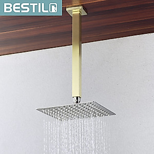 BESTILL 12 Inch Matte Black Ceiling Mount Shower Arm and Flange, Square