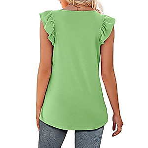 Womens Tops Sleeveless Casual V-Neck Tanks Top Solid Color Trendy Tunic Blouses Lime Green Medium