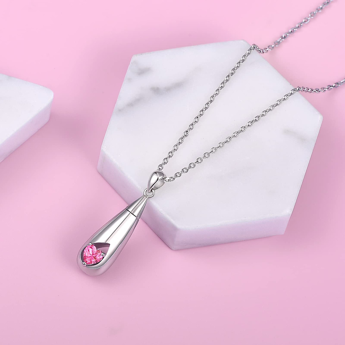Cremation Jewelry, 12 Months Birthstone Urn Necklace for Ashes 925 Sterling Silver Teardrop CZ Memorial Ashes Keepsake Gift Cremation Jewelry for Ashes for Women