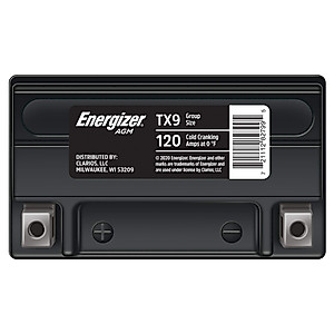 Energizer TX9 AGM Motorcycle and ATV 12V Battery, 120 Cold Cranking Amps and 8 Ahr, Replaces: YTX9-BS and others, Black