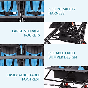 Dream On Me Volgo Twin Umbrella Stroller in Blue, Lightweight Double Stroller for Infant & Toddler, Compact Easy Fold, Large Storage Basket, Large and Adjustable Canopy