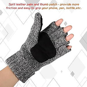 Bodvera Thermal Insulation Fingerless Texting Wool Gloves for Women and Men Winter Warm Knitted Convertible Mittens Flap