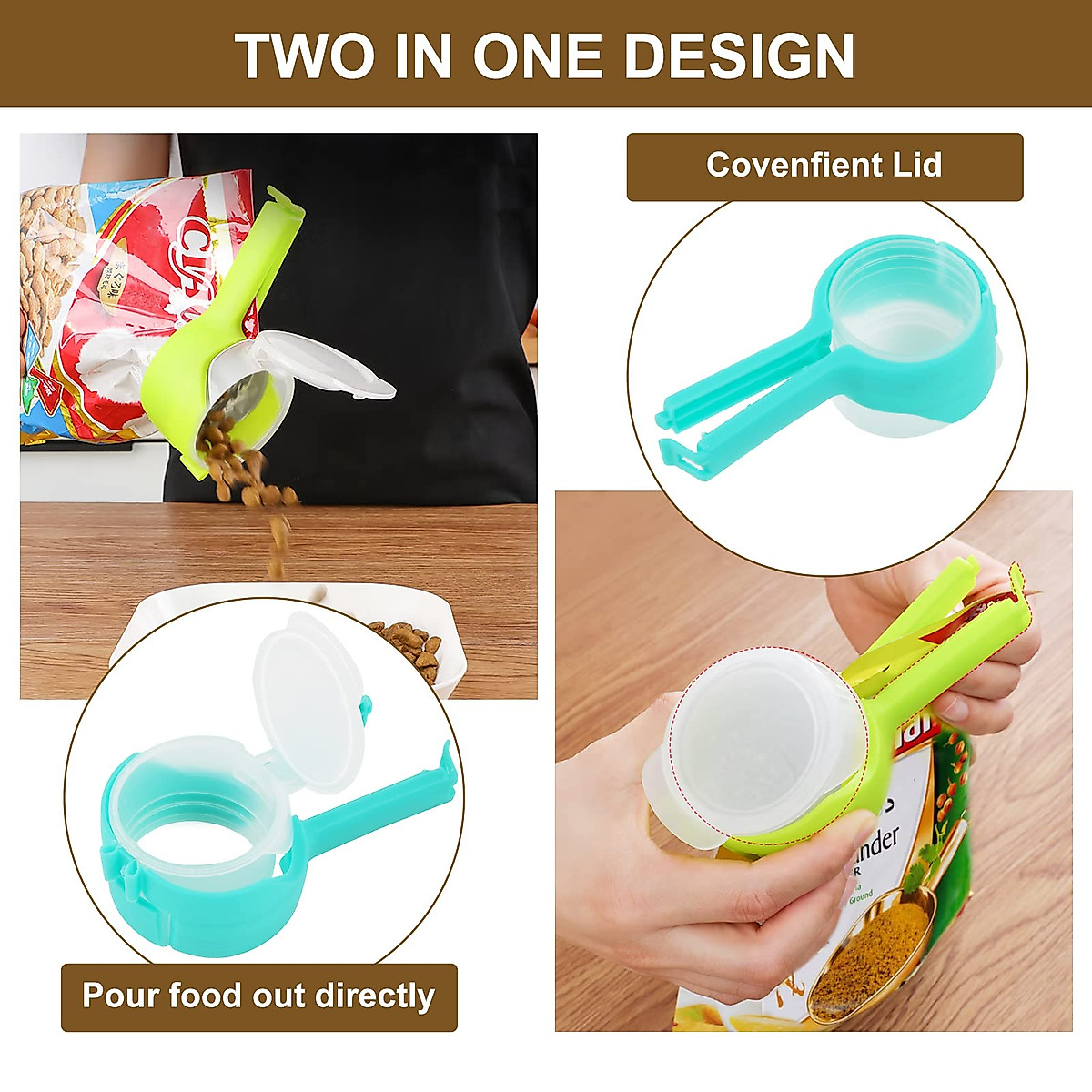 Moylie 4 Pack Bag Clips for Food Food Storage Sealing Clips with Pour Spouts,Food Sealing Bag Clips Plastic Bag Moisture Sealing Clamp,Great for Kitchen Food Storage and Organization