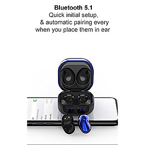 eDealz Fully Wireless Bluetooth 5.1 Rechargeable IPX4 Waterproof Sweatproof Earbud Headphones with Microphone, Micro USB LCD Clock Charging Case Surround Stereo Bass and Noise Cancelling Calls (Blue)