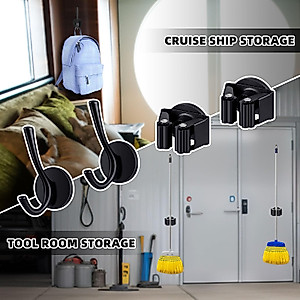 Vercraft 4 Pcs Magnetic Double Hooks Magnetic Coat Hooks Magnetic Mop Broom Holder Movable Magnetic Broom Holder Rack for Garage Kitchen Laundry Garden