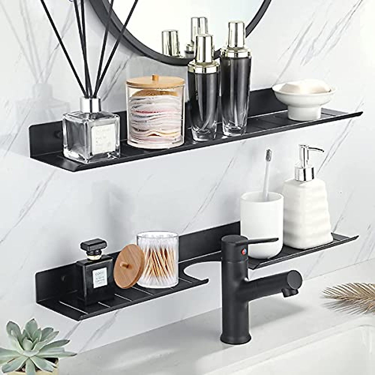 BAOFUFU Qtip Holder Bathroom Organizer Acrylic Apothecary Jars with Bamboo Tray for Cotton Ball Pad Holds Floss Small Items Bamboo Bathroom Accessories Restroom Organization 3Pack