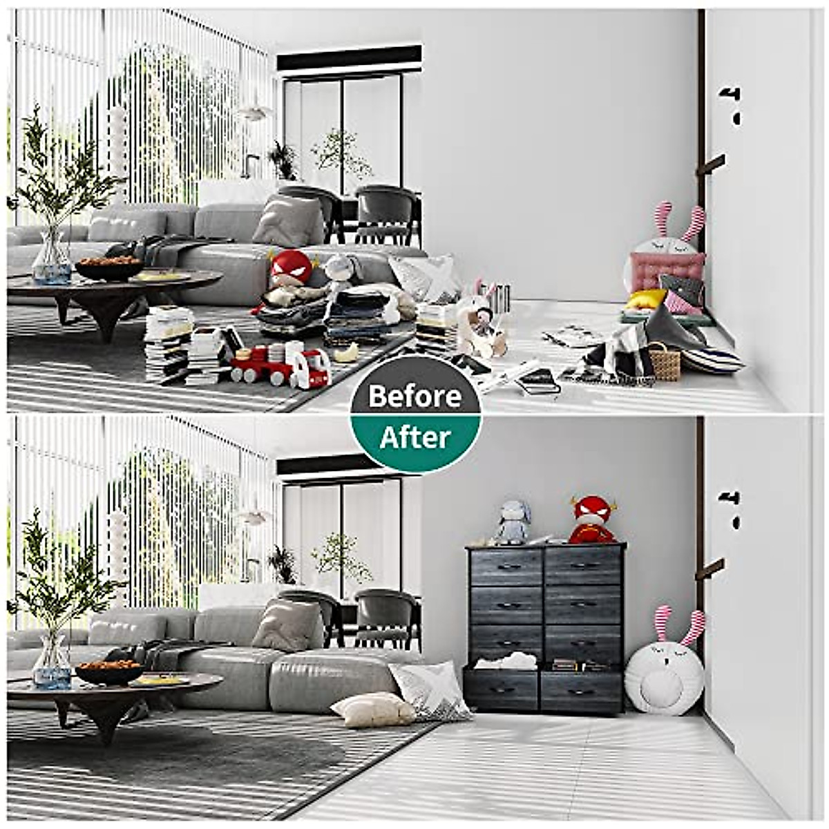 YITAHOME Dresser with 8 Drawers - Fabric Storage Tower, Organizer Unit for Bedroom, Hallway, Closets - Sturdy Steel Frame, Wooden Top & Easy Pull Fabric Bins, Charcoal Black Wood Grain