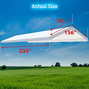 YardGrow 12 x 20 Feet Replacement Top Canopy Roof Cover for Carport Garage Shelter with Bungees, Frame Not Included (White)