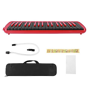 Melodica, 37 Key Melodica Blowpipe Wind Musical Instrument Suitable for Beginner Practice + Bag F37s(Red)
