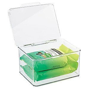 mDesign Plastic Bathroom Storage Organizer Box with Hinge Lid for Closet, Shelf, Cupboard, or Vanity, Hold Medicine, Soap, Lotion, Cotton Swabs, Masks, Styling Tools, 2 Pack, Clear