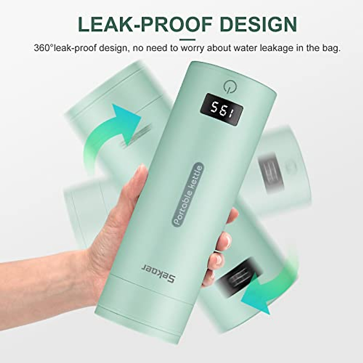 Travel Electric Tea Kettle Portable Small Mini Coffee Kettle, with 4 Variable Presets, Personal Hot Water Boiler 304 Stainless Steel with Auto Shut-Off & Boil Dry Protection, BPA-Free Green