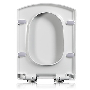 WWFAN Square Toilet Seat Soft Close with Easy Quick Release Top Fix Adjustable Hinges, Easy Installation, White