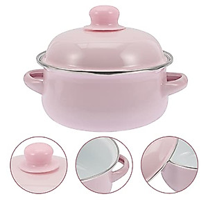 Luxshiny Enamel Soup Pot Vintage Stew Pot Stock Pot with Double Handle Soup Pasta Cooking Pot Noodle Porridge Pot for Kitchen Induction Cooktop Gas Stove 1. 1L 16cm