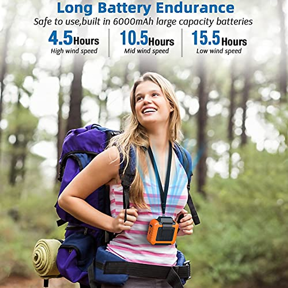 SLENPET 6000mAh Portable Waist Clip Fan with 23H Working Time, 6200RPM Strong Airflow, 3 Speeds, Rechargeable Battery Operated Personal Fan, Hands-free USB Belt Fan for Clothes Shirt Farm Work Hiking