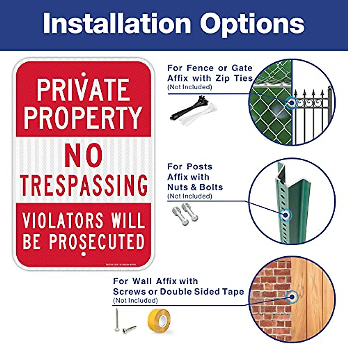 Private Property No Trespassing Sign, Violators Will Be Prosecuted, 18 x 12 Inches Engineer Grade Reflective Sheeting Rust Free Aluminum, Weather Resistant, Waterproof, Durable Ink, Easy to Mount