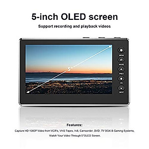 DIGITNOW HD Video Capture Box 1080P 60FPS USB 2.0 Video to Digital Converter with 5" OLED Screen, AV&HDMI Video Recorder Capture from VCR, DVD, VHS Tapes, Hi8, Camcorders, Gaming Systems