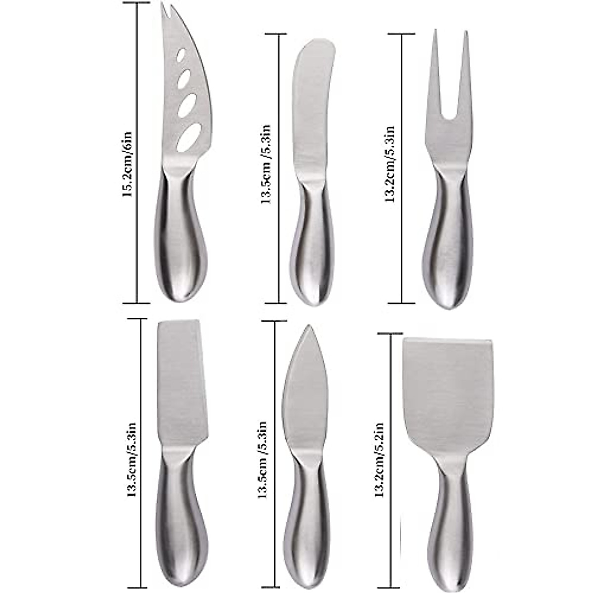 Black Cheese Knives Set 6 Piece Slicer Cutter Fork Spreader Tool Collection Stainless Steel