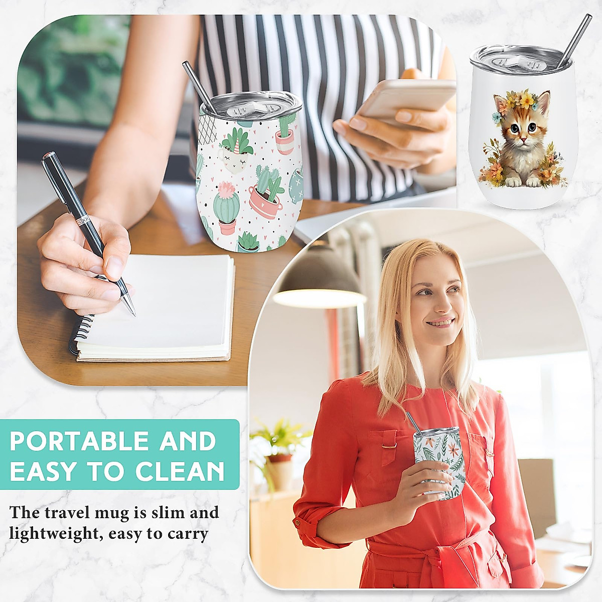 Yaomiao 6 Pieces Sublimation Tumblers 12 oz Sublimation Wine Tumblers Double Wall Vacuum Sublimation Cups Stainless Steel Sublimation Wine Glass with Heat Tape Gloves Shrink Wrap Paper Rubber Base