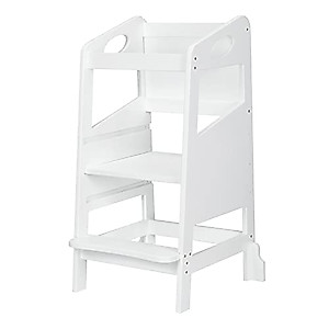 Toddler Kitchen Stool Helper, RONIPIC Toddler Standing Tower with Safety Rail, Kids Wooden Kitchen Step Stool, 3 Heights Adjustable Learning Tower for Kitchen Counter & Sink, Chalkboard, Anti-Slip