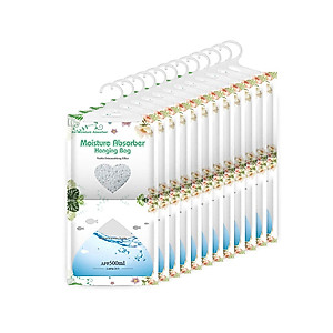 CANAGER Hanging Moisture Absorber-12 Packs, Hanging Dehumidifier Bags for Closet,Bedroom and kitchen,Fragrance Free,Moisture Absorb 12.5OZ