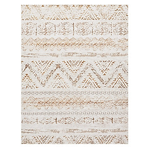 Area Rug Living Room Carpet: 8x10 Large Moroccan Soft Fluffy Geometric Washable Bedroom Rugs Dining Room Home Office Nursery Low Pile Decor Under Kitchen Table Light Brown/Ivory