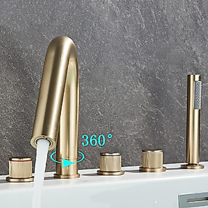 Bath Mixer Taps 5-Hole Bath Taps with Shower Attachment Brass 360° Rotation Bathtub Faucet with Pull Out Sprayer Mixer Tap/Black
