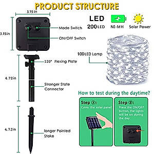 BHCLIGHT 2 Pack Each 72FT 200 LED Solar String Lights Outdoor, Waterproof Solar Fairy Lights with 8 Modes, Solar Outdoor Lights for Christmas Tree Patio Garden Party Decoration Wedding (Cool White)