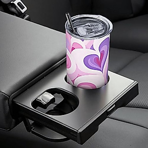 Tangopi Pink Purple Heart 20 oz Tumbler with Lid and Straw Insulated Travel Coffee Mug Reusable Spill Proof Coffee Cups Stainless Steel Water Bottle for Hot and Cold Drinks