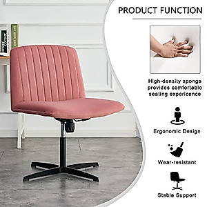 Velet Armless Office Chair no Wheels, PU Leather Home Desk Chair Height Adjustable Wide Swivel Office Chair no Arms, Mid Back Ergonomic Cross Legged Office Chair Pink
