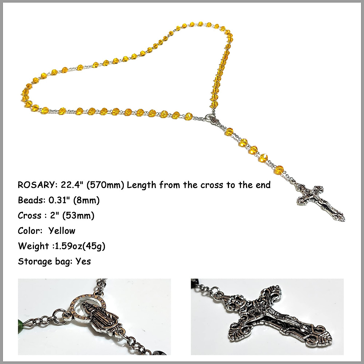 GeekTenet Yellow Faceted Cut Artificial Crystal YX Rosary Beads Chaplet Rosery Cross Catholic