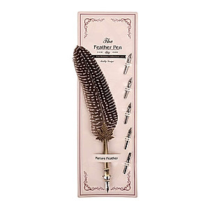 JIAHG Vintage Dip Pen Set, Calligraphy Pen with 5 Replacement Nibs, Handmade Quill Feather Pen for Writing, Drawing, Ideal Gifts for Special Occasions