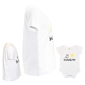 Unique Baby My Sunshine Matching Mommy and Me Outfits Mom Daughter Shirts Mothers Day Outfits Mama Mini Clothing Layette (12M, White)